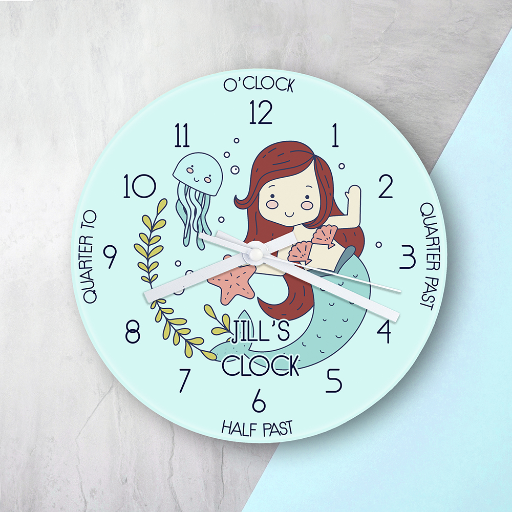 Personalised Kids Mermaid Glass Clock - 🎁 Unique Gifts UK - The Gift Gazebo