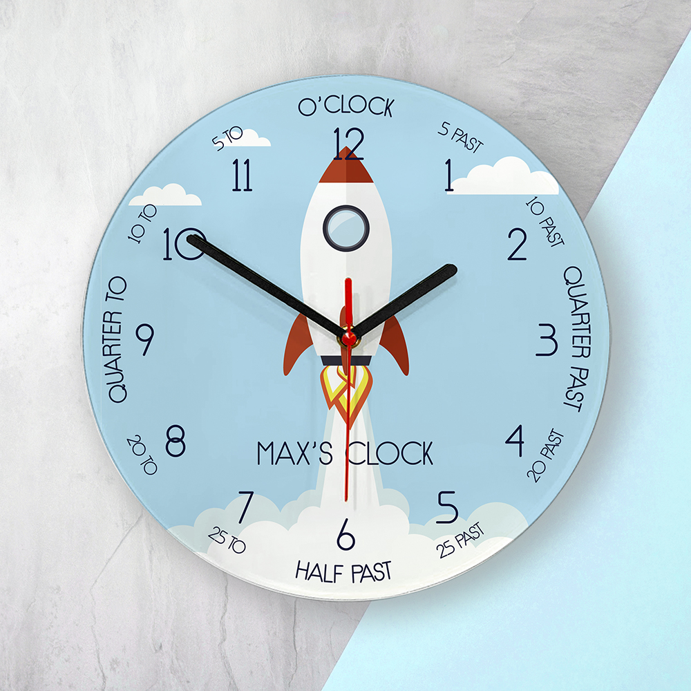 Personalised Kids Rocket Glass Clock - Large - 🎁 Unique Gifts UK - The ...